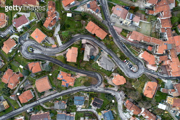 aerial point of view of a town 이미지 (1214195452) - 게티이미지뱅크