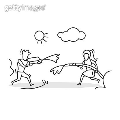 Water war icon. Kids blasting with hose and pump gun. Simple vector ...