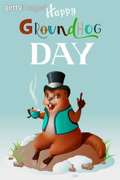 Happy groundhog day greeting card template lettering text. Cute ...