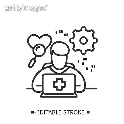 Medical coder line icon. Specific codes to define medical procedures ...