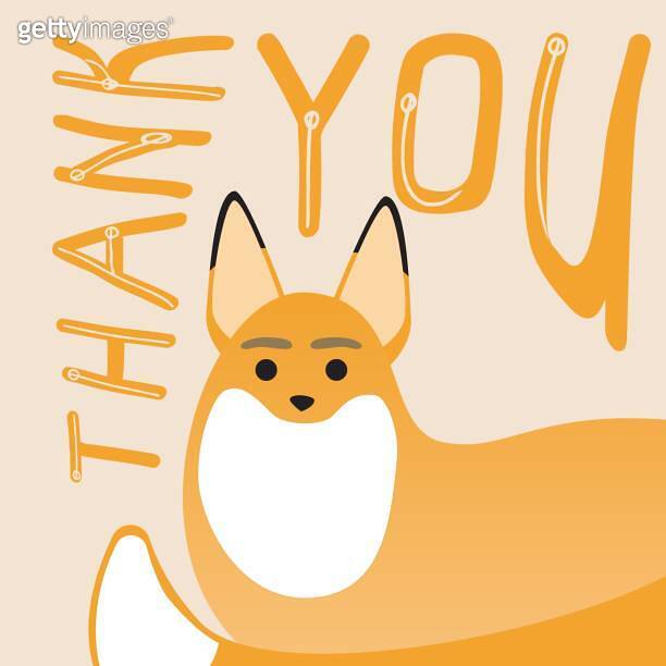 Thank you and fox text isolated as thanksgiving concept, flat vector ...