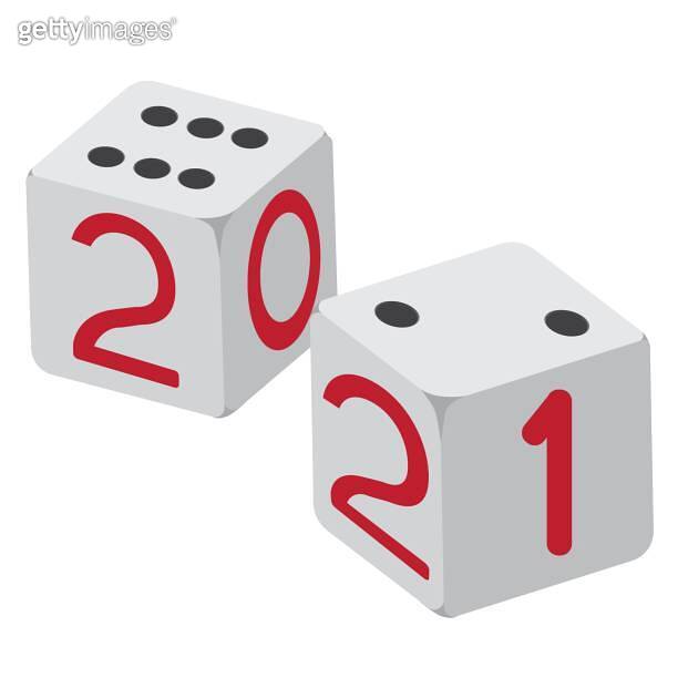 Dice and numbers 2021 on sides, 3D vector stock illustration with dice ...