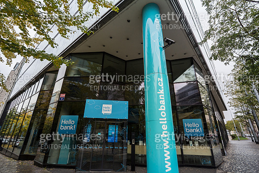 Hello Bank logo in front of their main office for Prague. Part of BNP ...