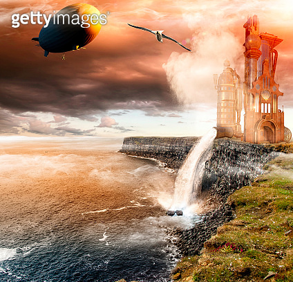 Fantasy steampunk world , architecture, buildings and structures ...