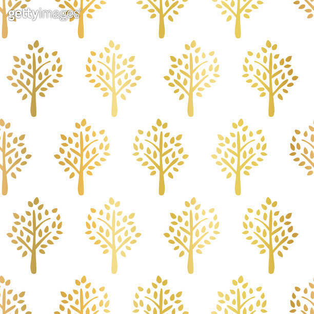 Gold foil trees seamless vector pattern. Tree silhouettes faux golden ...