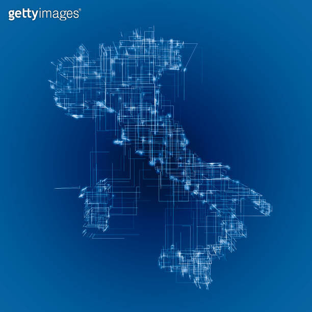 Italy map, connections, network. Smart working, digitalization and ...