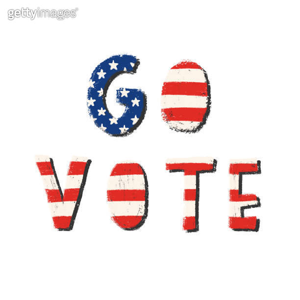 Go vote hand drawn lettering with American flag texture. Us elections ...