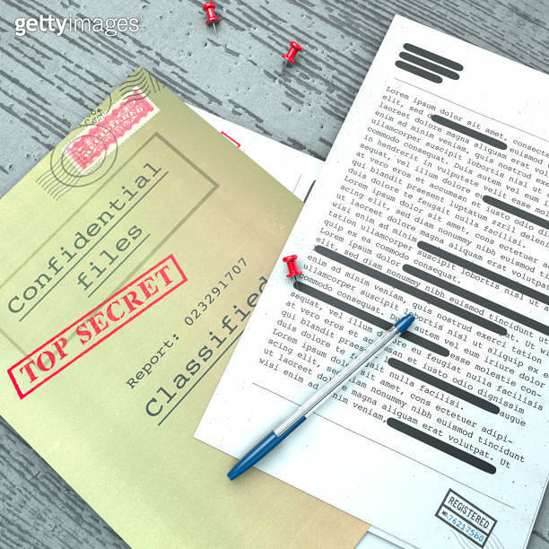 Top secret document, decreted, confidential information, secret text ...