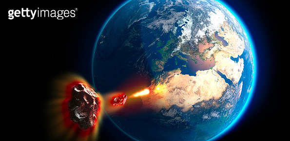 Meteorite that crosses the earth's atmosphere. Asteroid hitting the ...