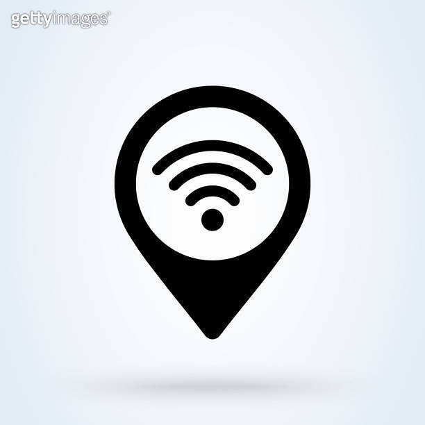 Wifi, Wireless location sign icon or logo. map pin point concept. free ...