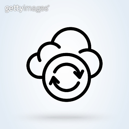backup data sign line icon or logo. Cloud sync or cloud refresh concept. Data Storage Cloud ...