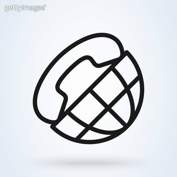 Phone icon with globe in line style. Global client support ...