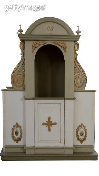 Traditional Catholic Confession Box Isolated on White Background. Where ...