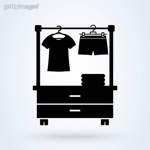 Clothing rail with hangers. Editable thin stroke clothes rack icon ...