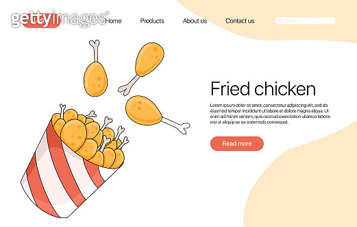 Fried chicken meat in bucket vector cartoon landing page concept. 이미지 (1226149105) - 게티이미지뱅크