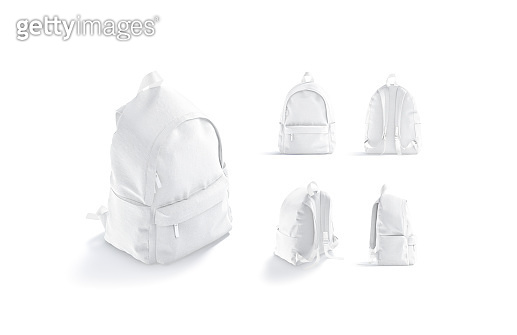 Blank white backpack with zipper and strap mockup, different views 이미지 ...