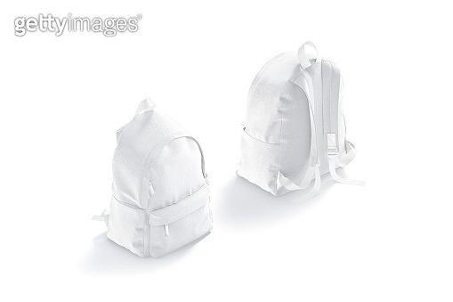 Blank white backpack with zipper and strap mockup, front back ...
