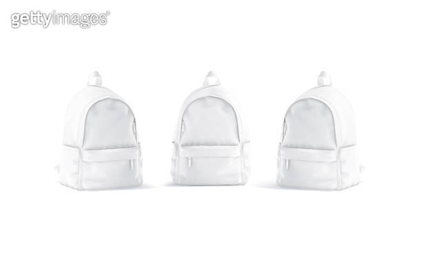 Blank white backpack with zipper mockup, front and side view ...