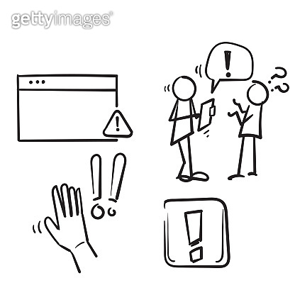 Simple Set of Warnings Related Vector Line Icons in doodle hand drawn ...