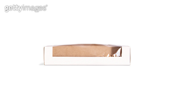 Blank white wide box with plastic windlow mockup, isolated (1209870714 ...