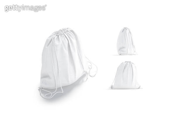 Blank white drawstring backpack mockup, different views (1257266751 ...