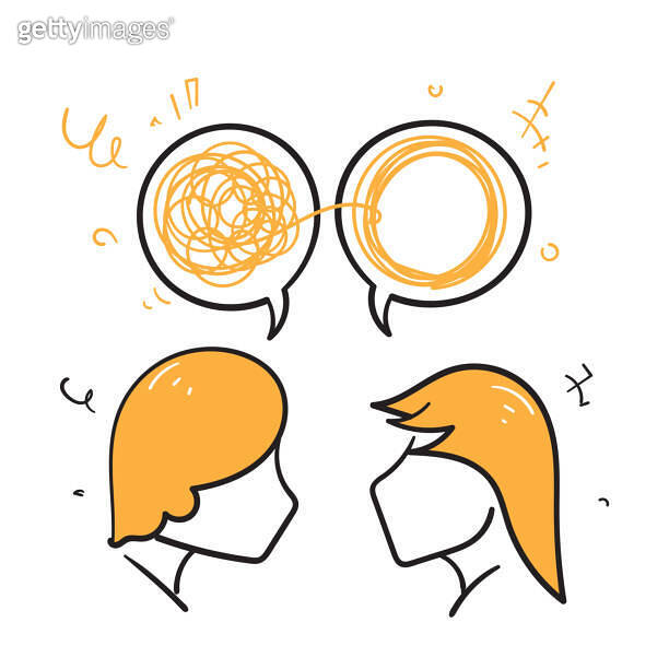 hand drawn people talking symbol for unraveling difficult situations ...