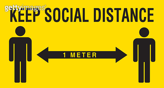 Vector of footprint sign with text keep social distance, 1m social ...