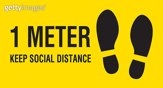 Vector of footprint sign with text keep social distance, 1m social ...