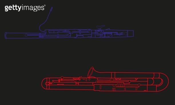 Colored line drawings of outline Bassoon and Contrabassoon musical ...