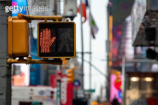 Stop, dont walk red hand traffic signal for pedestrians in Manhattan ...