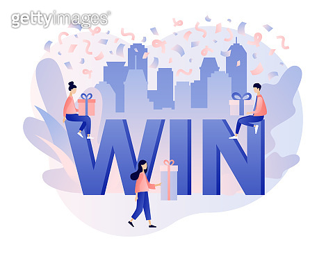 WIN text on falling down confetti background. Congrats winner. You Win ...