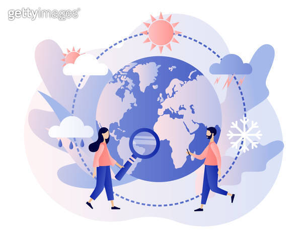 World Meteorological day. Meteorology science. Tiny people ...