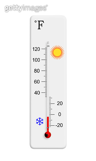 Fahrenheit scale thermometer isolated on a white background. Ambient ...