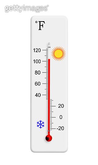 Fahrenheit scale thermometer isolated on a white background. Ambient ...