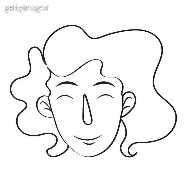 Vector black and white outline illustration human expression, happy ...