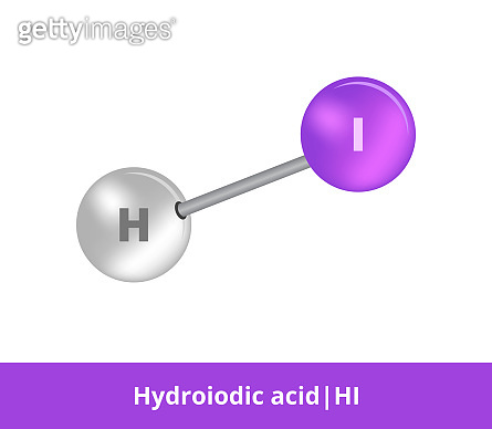 Vector ball-and-stick icon of hydroiodic acid or hydrogen iodide HI ...