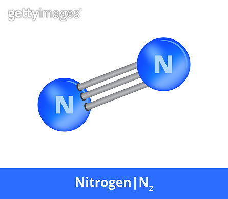 Vector ball-and-stick model of chemical substance. Icon of nitrogen ...