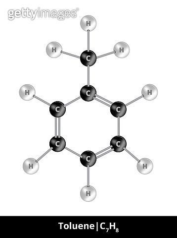 Vector ball-and-stick model of chemical solvent. Icon of toluene ...