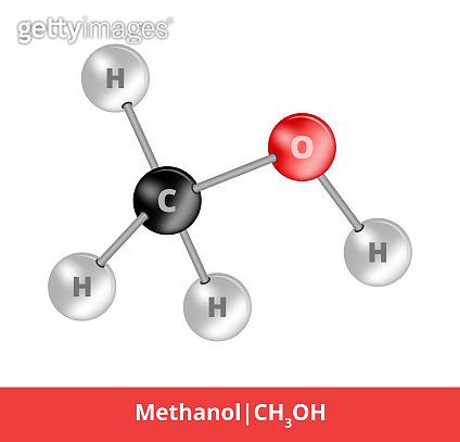 Vector ball-and-stick model of alcohol substance. Icon of methanol or ...