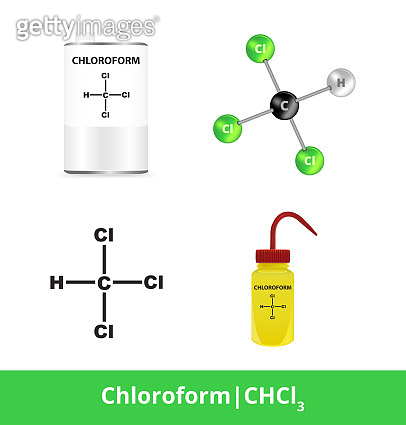 Vector chemical set with chloroform or trichloromethane CHCl3. Metal ...