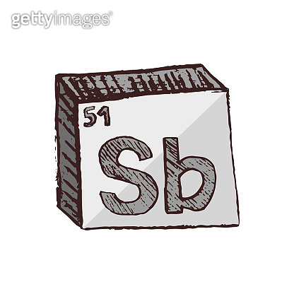 Vector three-dimensional hand drawn chemical silver symbol of antimony ...