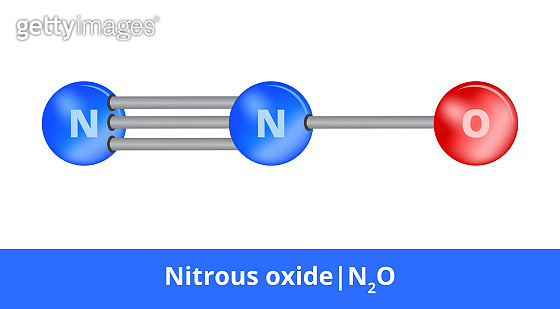 Vector ball-and-stick model of chemical substance. Icon of nitrous ...