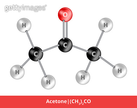 Vector ball-and-stick model of chemical substance. Icon of acetone or ...