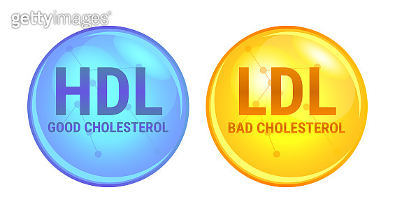 Set of good HDL and bad LDL cholesterol, vector medical icons for ...