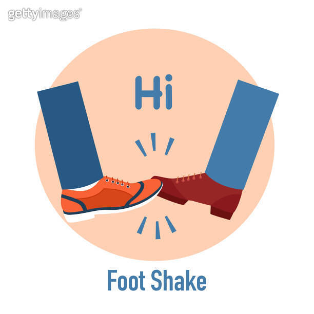 Foot shake. Greeting hit your foot. Safe greeting to prevent Covid-19 ...