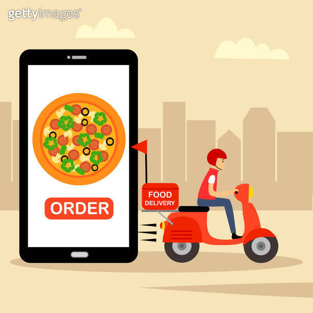 Online food order and food delivery service vector illustration. Uber ...