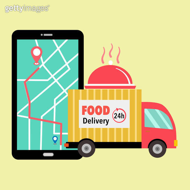 Online food delivery service vector illustration. Uber eat, grab food ...