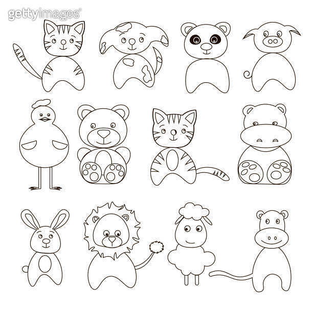 Different animals coloring for kids. Vector illustration. Hand draw ...