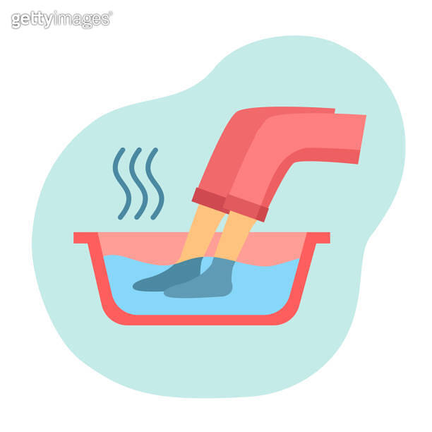 Soaking feet in bowl filled with warm water at home or spa icon design ...