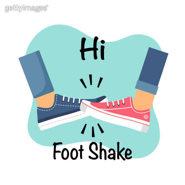 Foot shake. Greeting hit your foot. Safe greeting to prevent Covid-19 ...